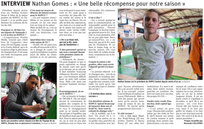 NATHAN GOMES: "UNE BELLE RECOMPENSE POUR NOTRE SAISON" - SOPCC Basket